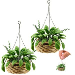 skylety 2 pieces 1:12 miniature dollhouse plants miniature bonsai plant dollhouse christmas tree mini potted plant dollhouse hanging plant pot model for toddlers girls and boys toys diy