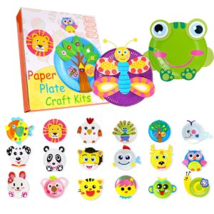 vinlon paper plate art kits, 20 packs recognize animals assembling project creative crafts toys for boys and girls birthday christmas holiday gifts