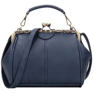 tipiho women wedding vintage pu handbag - kiss lock antique minimalist purse(blue)