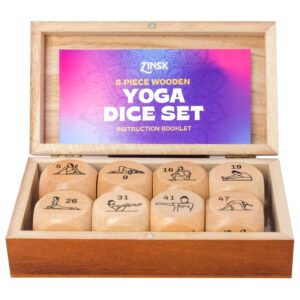 zinsk 8-pc wood yoga dice set - creative yoga accessories and fun yoga gifts for women - wooden workout dice & fitness dice to create yoga flows in seconds - yoga stuff for yogis and yoga instructors