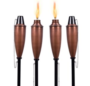 birdrock home 4 pack round outdoor torches - bronze - flame light torch - backyard garden patio lighting - metal lamp - decorative urban lantern