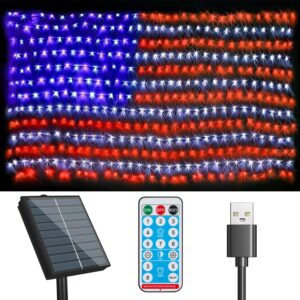 mzd8391 solar american us flag lights [solar & usb 2 power way], 420 leds waterproof usa net lights, 6.75 ft x 3.53 for garden, 4th of july, independence day decoration