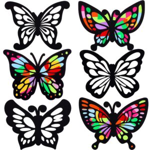 outus butterfly stained glass effect paper butterfly suncatcher, 6 types for window art classroom art craft party favor travel toy, 6.3 x 4.3 inch with colored paper (12 pieces)