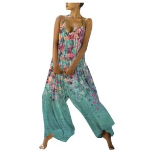 padaleks women's summer floral boho jumpsuit one piece baggy harem pants sexy v neck halter backless romper outfits