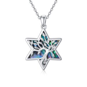 onefinity tree of life necklace 925 sterling silver abalone shell star of david pendant necklace for women jewelry