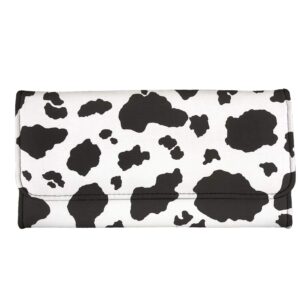 fuibeng black white cow printed women trifold wallet pu long wallets durable money change purse card holder case for women men