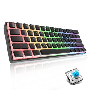 nacodex mini 60% mechanical gaming keyboard - pbt pudding keycap bluetooth 5.0 rainbow keyboard - 1000mah ultra-compact keyboard for win/mac/pc gamer (red switch white)