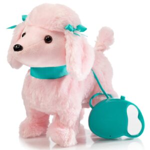 hollyhome plush animated puppy poodle puppy dog toy pet with remote control leash walking,barking and waging tails electronic puppy 12 inches gifts for kids