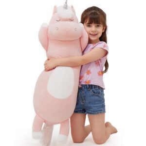 morismos big unicorn body pillow, 36.2'' plush unicorn stuffed animal, super soft unicorn pillow for girl kid, giant stuffed unicorn plush pillow for christmas birthday valentine's day,pink