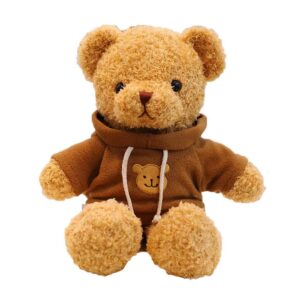 souriant teddy bear, soft plush stuffed animal with coffee hoodie, christmas, birthday gift, toy 12‘’