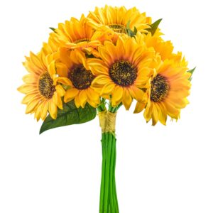 xonor artificial sunflowers bouquet, 3 bouquets artificial silk sunflowers with stems leaves for wedding bridal party garden home office decoration