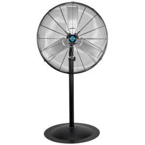 tornado commercial industrial 3 aluminum blade stationary pedestal fan, 30 inch, oscillating, high velocity 8850 cfm, ul safety listed, black (30 inch oscillating)