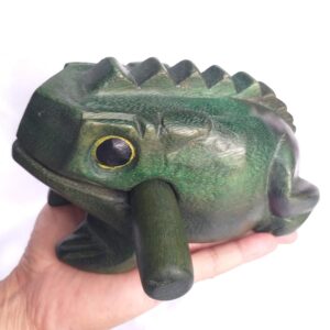 cozinest large 7" wood frog guiro rasp percussion instrument tone block frog animal shaped figurine wooden handcraft musical lucky frog home office decoration (green)