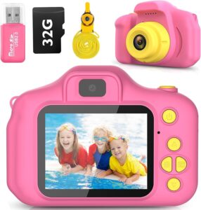 desuccus kids camera, christmas birthday gifts for girls, toys for 3 4 5 6 7 8 year old girls, digital camera for toddlers toys for girls with 32gb sd card（pink）