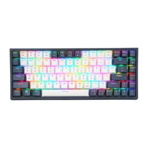 huo ji cq84 wireless mechanical gaming keyboard, programmable rgb backlit, bluetooth, red switches, 84 keys, wired 60% keyboard for ipad, imac android/windows tablet laptop desktop, white blue