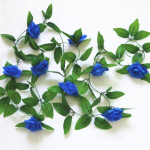 bemacoggi magiczoo 2pack 15.74ft artificial rose vine silk flower garland fake hanging rose flower plant for home office garden hotel wedding party decor jewel blue