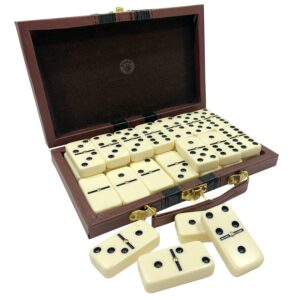 kicko premium classic domino set - jumbo - double six - 28 thick pieces in durable wooden vegan leather box for boys, girls, adults, kids party favors and game night use - up to 2-4 players