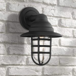 john timberland marlowe rustic industrial farmhouse outdoor wall light fixture black hooded cage 13" clear glass for exterior barn deck house porch yard patio outside garage front door garden