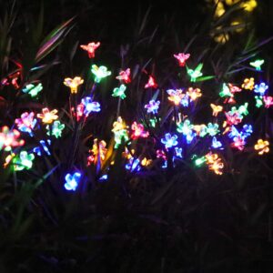 solar garden tree lights outdoor decoration - 2 pack solar flower lights with 40 cute fairy christmas leds ,rechargeable solar powered landscape decorative lights for yard, lawn, walkway, home decor