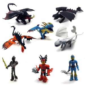 toysvill vikings & dragon toys action figures (light fury, night fury, deathgripper, monstrous nightmare, deadly nadder, hiccup, astrid hofferson, snotlout jorgenson) set 8 pcs