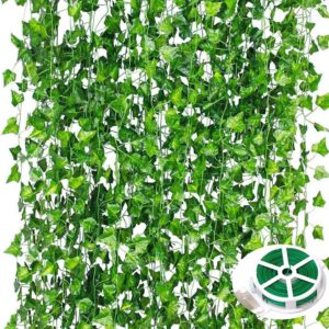 24 strands artificial ivy fake ivy vine ivy garland leaves garland hanging plant with 100 pack of cable ties for weeding party garden home wall decoration