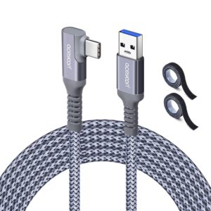 aceyoon link cable 10ft compatible for oculus quest 2/1, braided usb 3.1 gen1 to right angle usb c 5gbps high speed data transfer & fast charging vr headset cable for oculus link/rift s