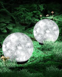 garden solar ball lights outdoor waterproof, 50 led cracked glass globe solar power ground lights for path yard patio lawn, outdoor decoration landscape white (2 pack 4.7'')