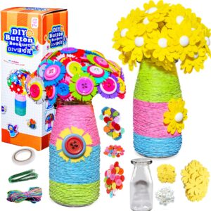 flower craft kit for kids - arts and crafts make your own flower bouquet with button felt and pearl ，vase project for boys and girls - fun diy activity for children 4 5 6 7 8 9 10 12 years old (color)