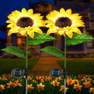 vstoy sunflower solar lights outdoor garden, waterproof metal decor stake art flower led lighting, solar power lamp decorations for yard patio lawn porch grave backyard walkway (watt_hours, 5)