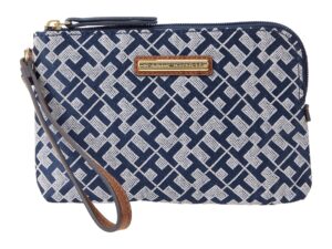 tommy hilfiger small wristlet-geometric jacquard navy white/cognac one size