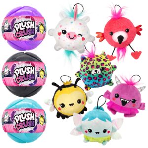 plush crush - series 3 - puzzle ball (3-pack), surprise collectible character bouncy ball plush toy, blind bag by scentco