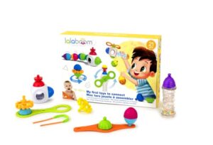 lalaboom my first step-by-step developmental sensory 21 piece bead activity set – pop, twist, mix, stack, spin, and lace — stem focus – dishwasher safe - ages 10 months - bl600,multicolored