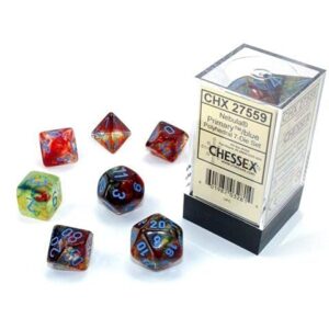 chessex polyhedral dice set: nebula luminary - primary w/blue (7)