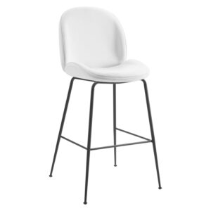 modway scoop black powder coated steel leg performance velvet bar stool, white