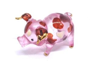 handmade mini 2" blown glass pig figurine, pink with 22k gold accents, gift ideas, fantasy cool stuff decor no.2