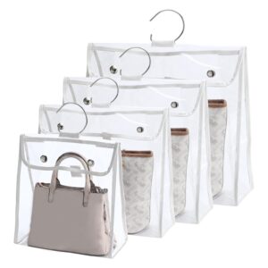 hanging handbag organizer, pvc purse storage bag dustproof, space-saving handbag protector with joinable design, 4 pcs (transparent white border, 4pcs (s+m+l+xl))