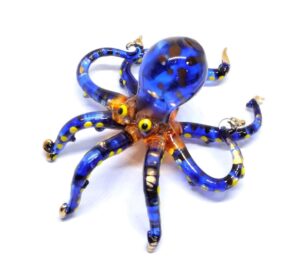 handmade mini 2.75" blown glass swimming octopus figurines figures art,collectible dollhouse gift ideas,miniature ocean animals,tiny ornament cool stuff decor no.8