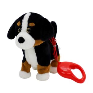 esstaa toy puppy plush dog animal with control leash walking, barking, tail wagging, gift for kids, girls, boys, friends 9.4 inch(black)