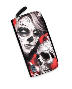 liquorbrand eternal bliss sugar skull tattoo women's zip around wallet dia de los muertos