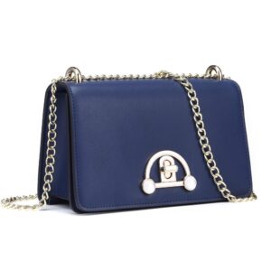 ft funtor leather crossbody bag for women shoulder handbag knob lock with chain (navy blue-a)