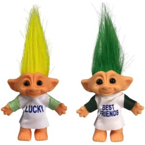 2packs vintage troll dolls set,lucky doll chromatic adorable for collections, school project, arts and crafts, party favors (style5-lucky+best friend)