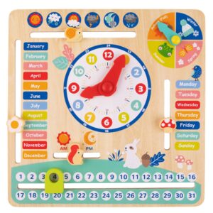 tookyland montessori educational wooden learning toys kids daily calendar my calendar clock wooden toys gifts for toddler kids age 3+