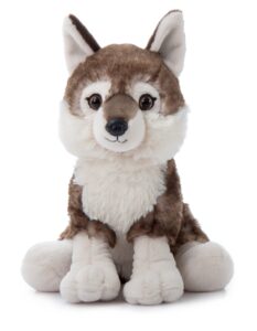 the petting zoo timber wolf stuffed animal, gifts for kids, wild onez zoo animals, timber wolf plush toy sitting 12 inches