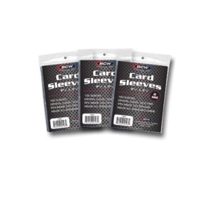 bcw standard card sleeves - 2-5/8" x 3-5/8" - 3 packs (300 total) | crystal clear acid-free, toploader | trading card sleeves for baseball, basketball, football, hockey, pokemon, mtg, etc