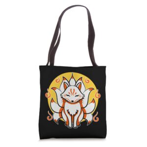 japanese fox cute funny anime kawaii kitsune kami inari fox tote bag