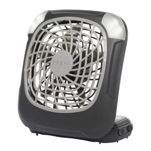 treva 5 inch battery powered fan with led lights, portable desk fan with 2 cooling speeds, folding & tilt design small cubicle accessories (grey)