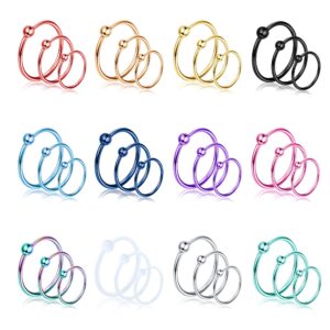 orazio 36pcs surgical steel nose ring hoop for women 20 gauge nose piercing jewelry septum ring cartilage helix piercing 6-12mm