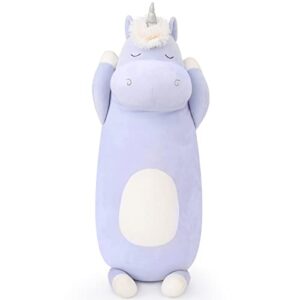 morismos 36.2" unicorn body pillow large hugging pillow unicorn stuffed animal,soft plush toy for kids girl, animal body pillow for christmas birthday valentine's day, blue