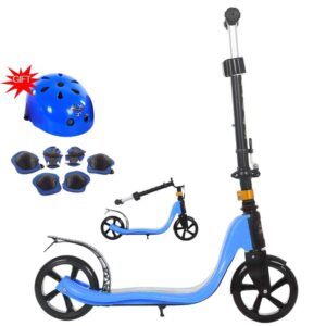 ygqtbc mongoose trace foldable kick scooter series, featuring quick-release adjustable height handlebars and kickstand with wheels, multiple colors available (color : blue)