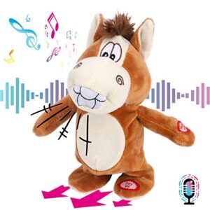 hopearl talking singing donkey repeats what you say walking electric interactive animated toy speaking plush buddy gifts for toddlers, 8''